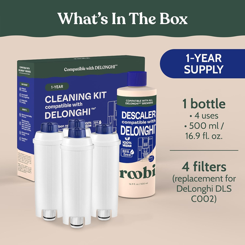 Descaling Kit 1 Year Supply with Solution & 4 Filters for Delonghi ...