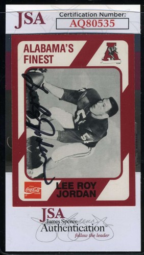 Lee Roy Jordan JSA Coa Signed 1989 Colelgiate Collection Alabama ...