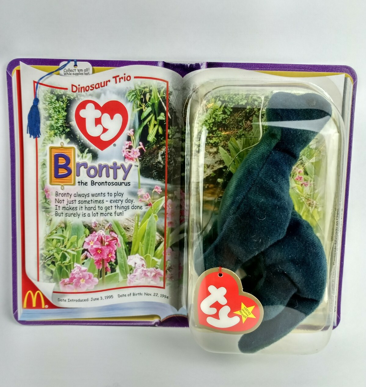 McDonald's Ty beanie baby Bronty the Brontosaurus Date of Birth; Nov.22 ...