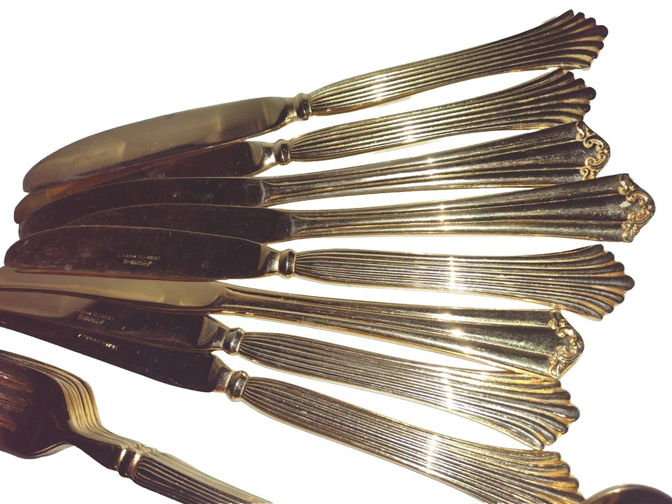 LOT Vintage Gold Silverware 55 Piece Set Most Are NEW Cambridge Rogers ...