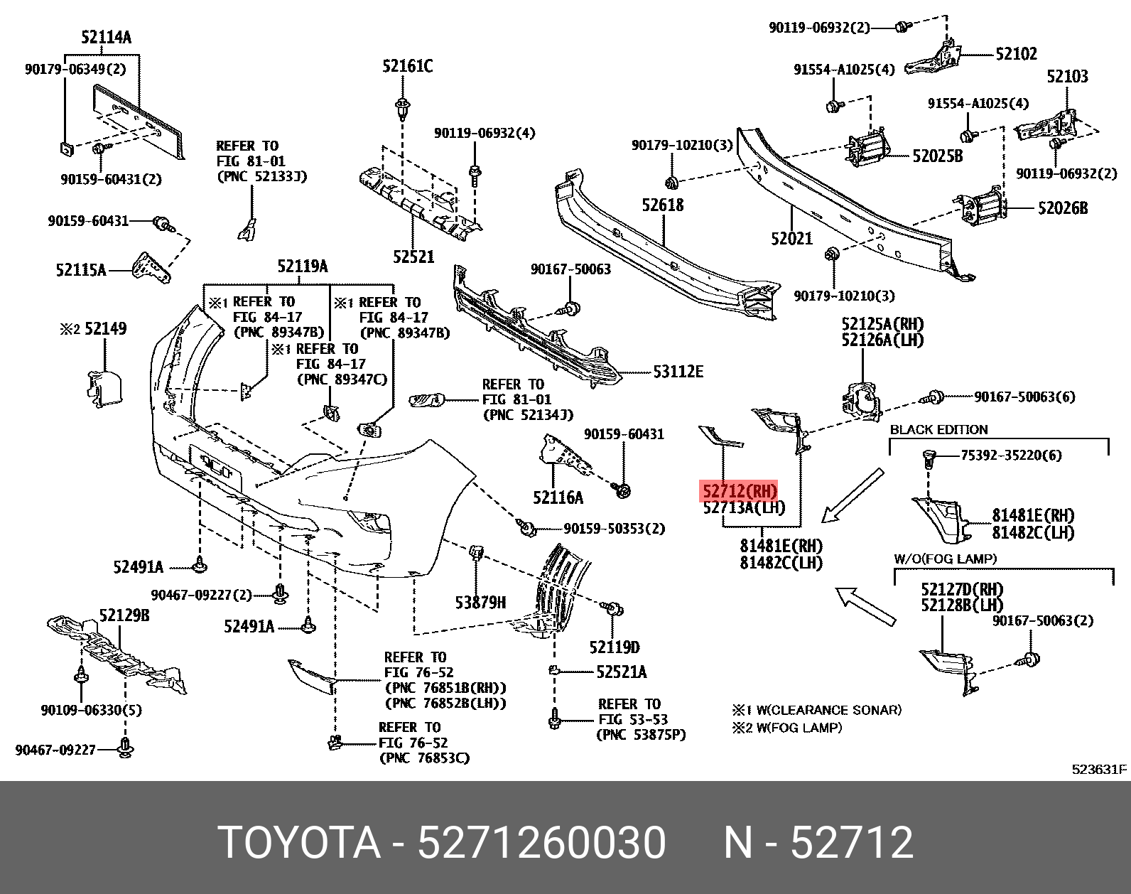 Original moulding, front bumper side, right, 5271260030 for TOYOTA ...