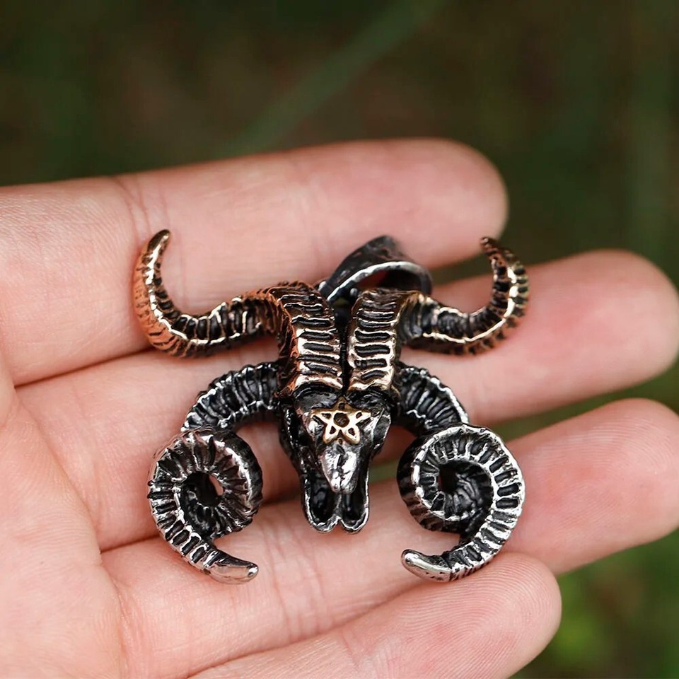 Stainless Steel Men's Necklace Satanic Satan Sheep's Head Amulet Punk ...