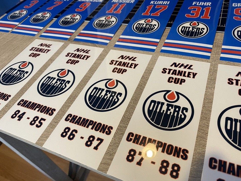 3 SIZES - Edmonton Oilers DECAL Banners Complete Set Stanley Cup ...