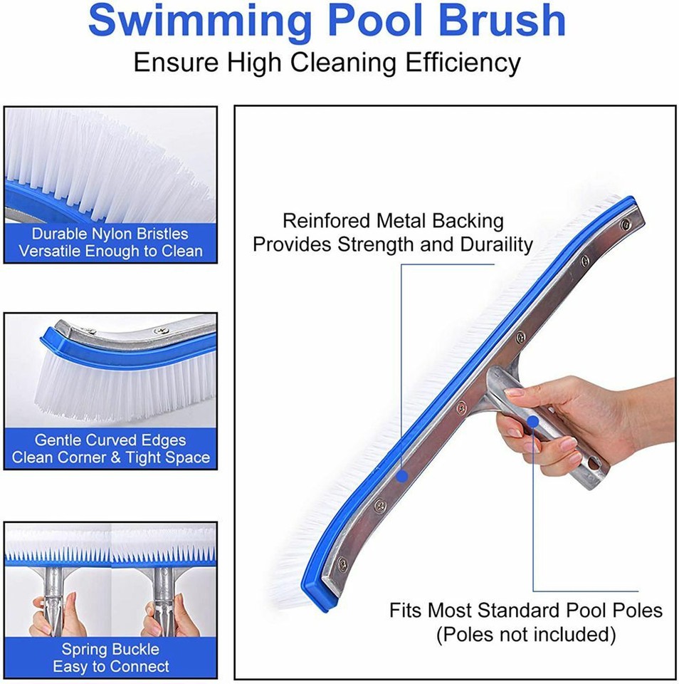 Pool Brush Head Strong 18" Aluminium Swimming Pool Spa Hot Tub Cleaning ...