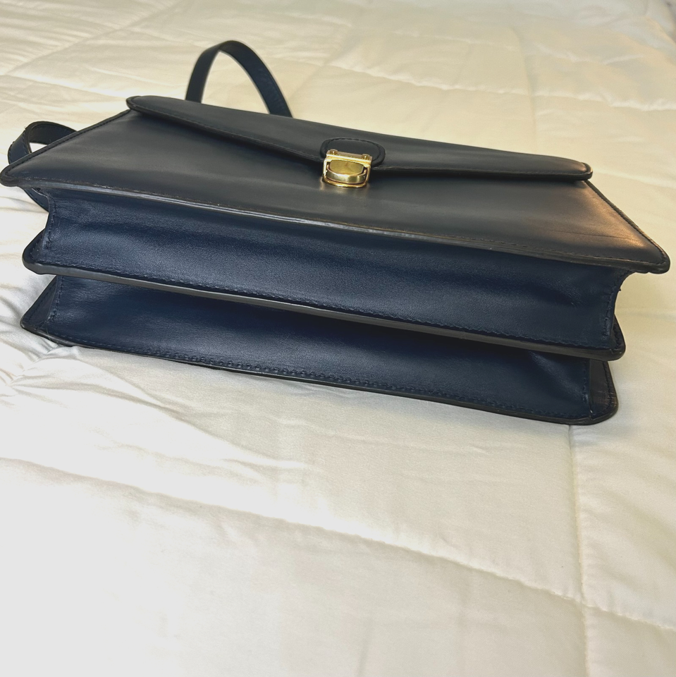 Marc Jacobs Sleek Navy Blue Leather Top Handle Satchel Strap Minimalist ...