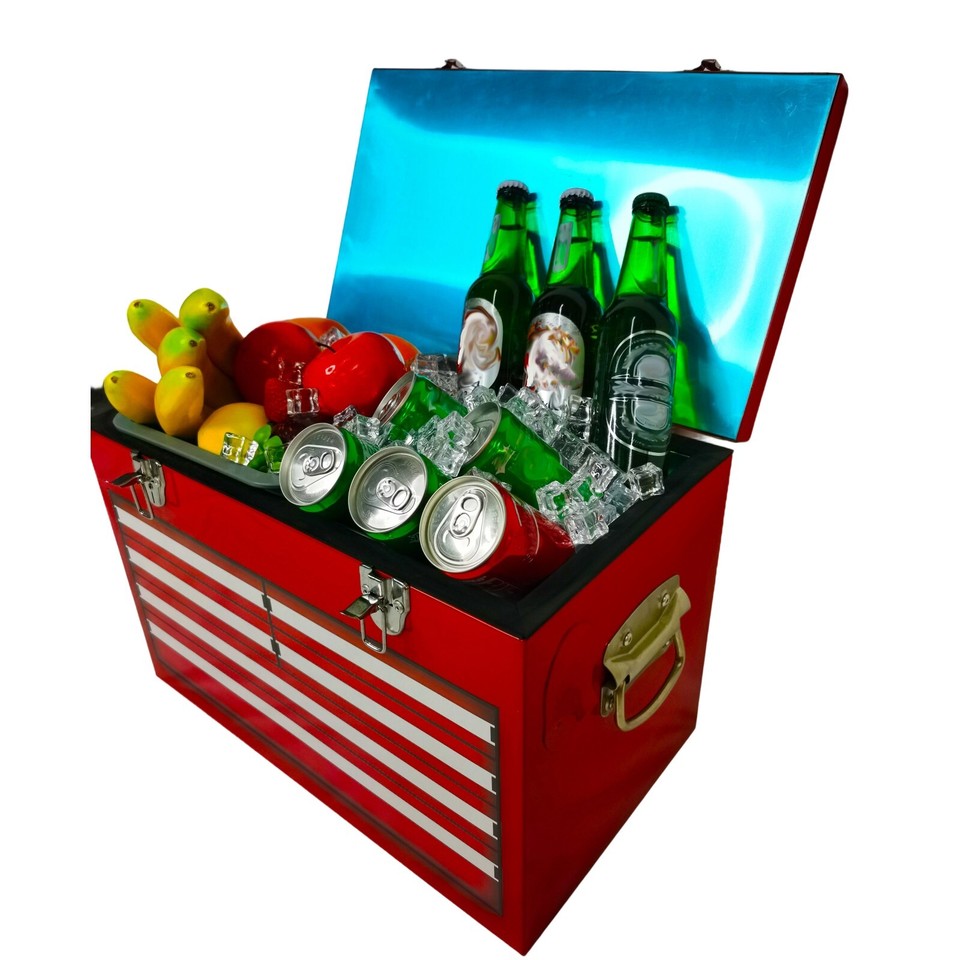 Retro 21Qt Metal Toolbox Cooler Industrial Red Ice Chest Portable ...
