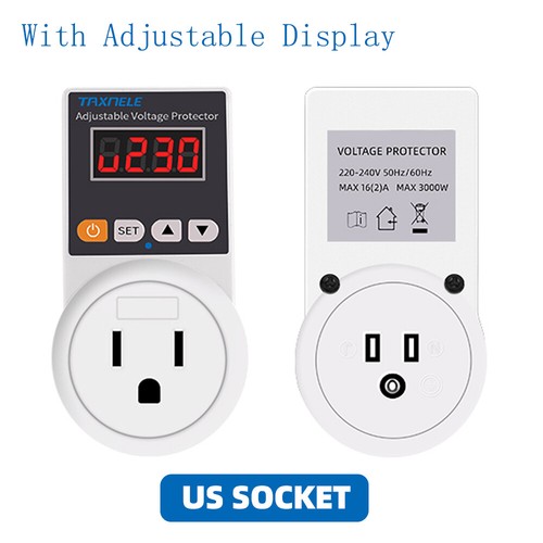 Automatic Voltage Protector Socket 220V 16A Adjustable Power Surge US ...