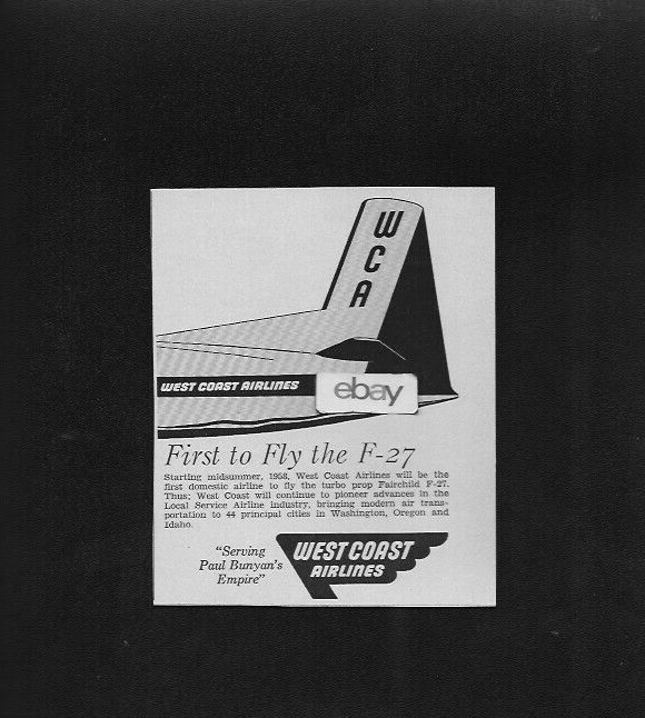 WEST COAST AIRLINES FAIRCHILD F-27 COMING SOON 1958 AD | eBay