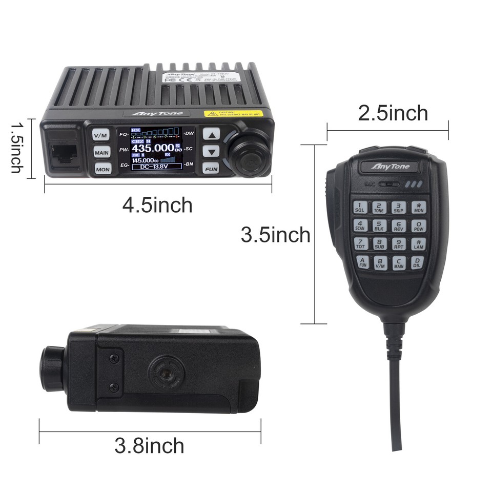 AnyTone Mini Size Dual Band Transceiver Mobile Radio VHF/UHF Radio AT ...