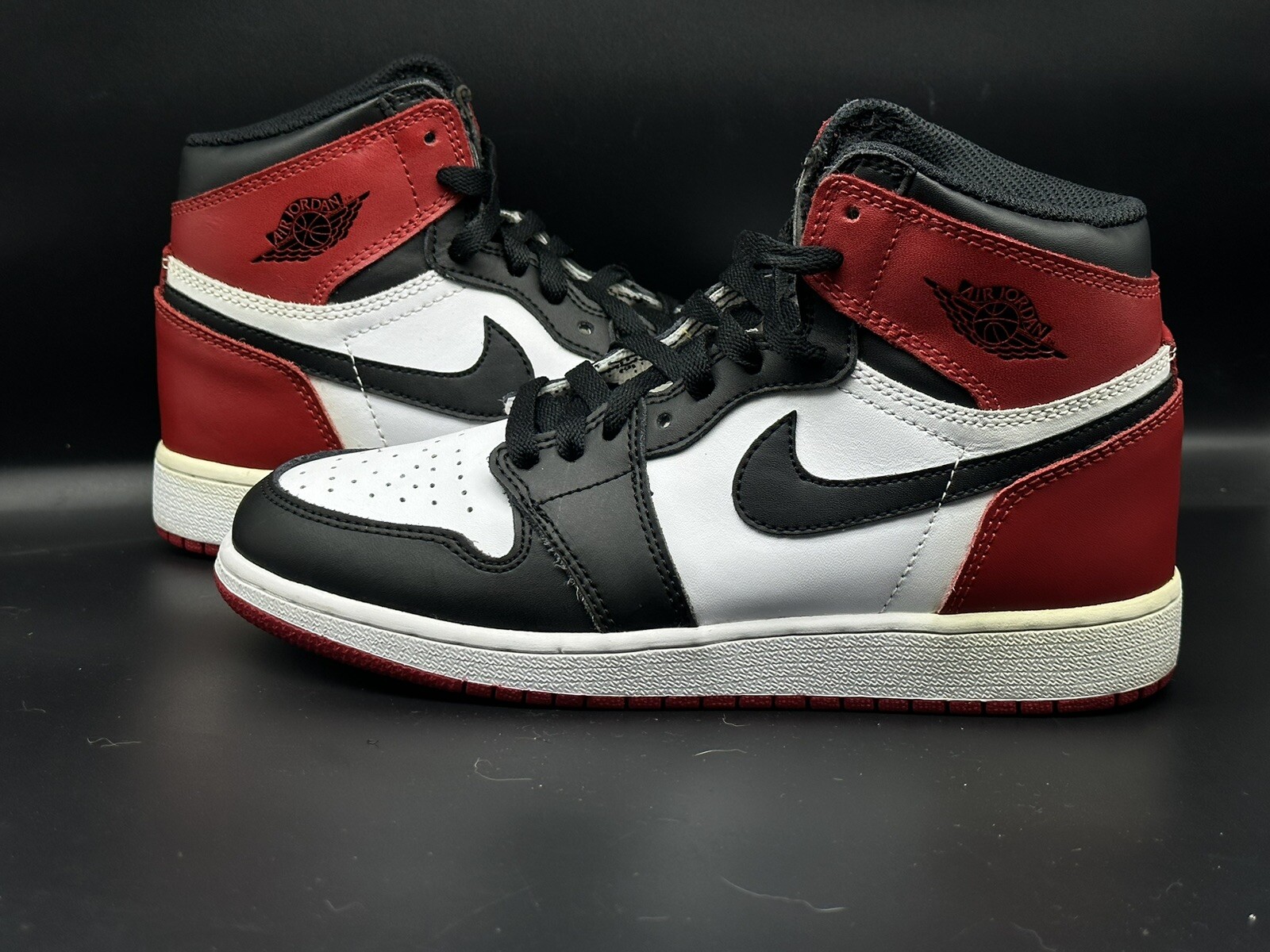 2016 Nike Air Jordan 1 One Retro Black Toe GS Black White Red Sz 6y ...