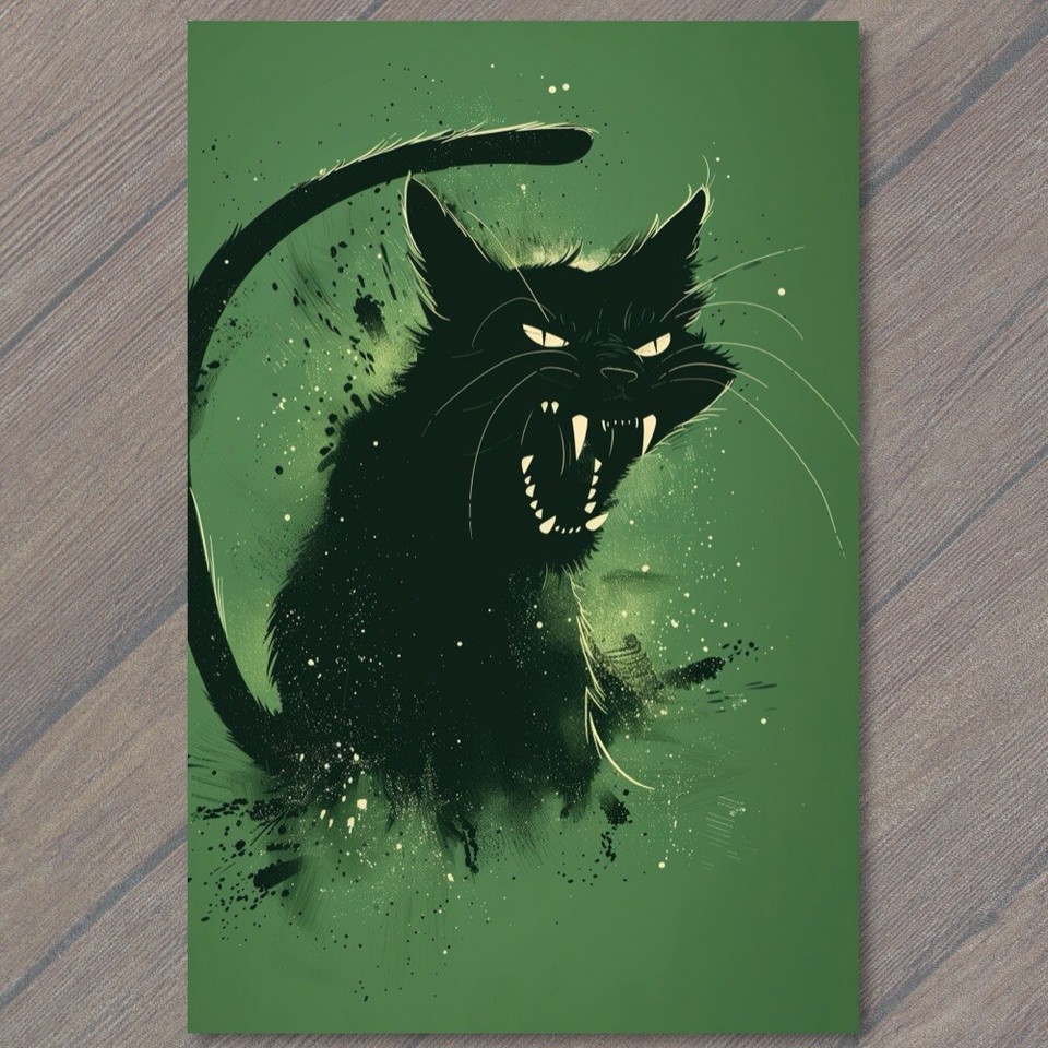 5x7" Black Cat Angry Weird Creepy Pet Unusual Cute Scary Strange Fun ...