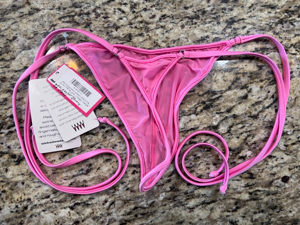 NWT Sexy WICKED WEASEL 404 Bare Vision Pink Tri Back Thong Bikini ...