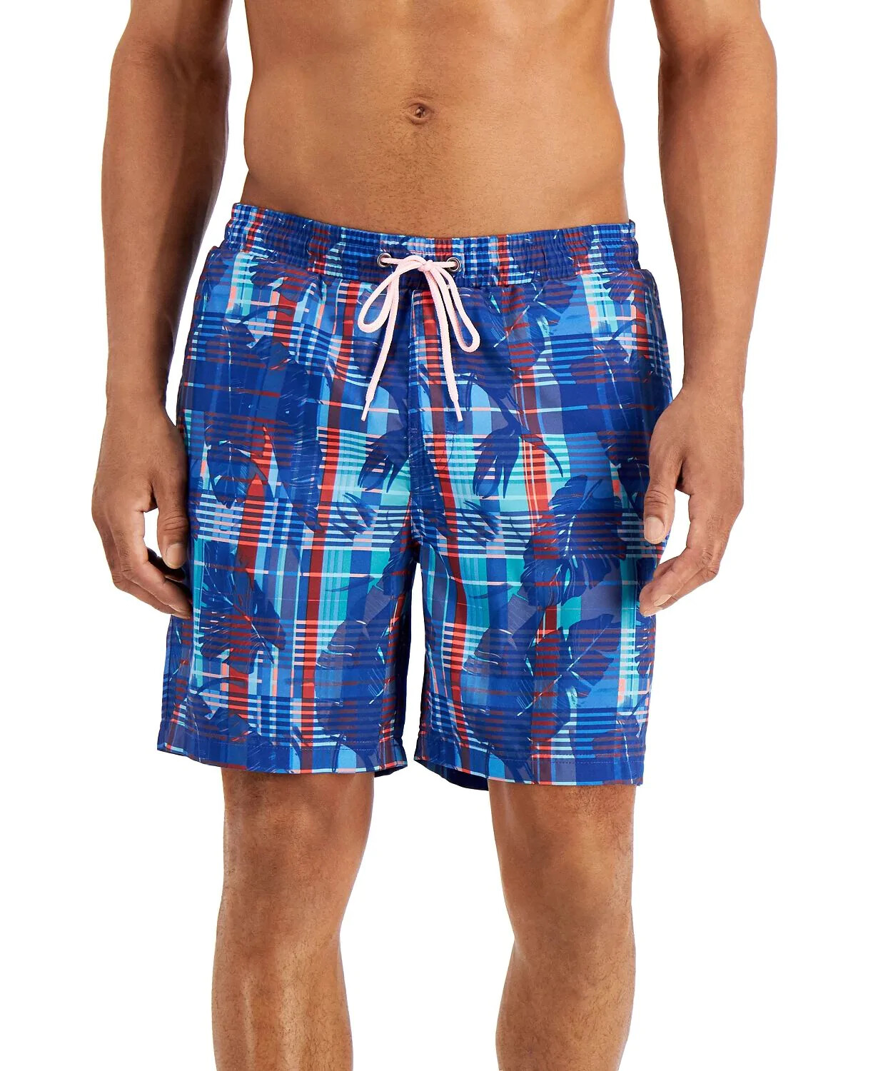 CLUB ROOM Men's Blue Floral Plaid Combo Swim Shorts Trunks w Mesh Small ...