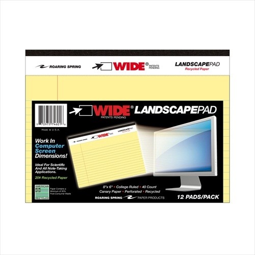 Roaring Spring 74601 Wide Landscape Format Writing Pad 8 X 6 Canary 40 ...