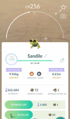 Pokémon Go Shiny Sandile P T C 80k Dust | eBay