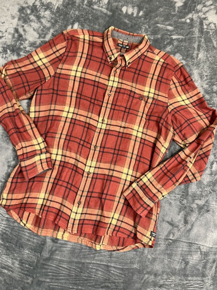 Toad & Co Mens Red Plaid Button-Down Long Sleeve Flannel Shirt Size L ...