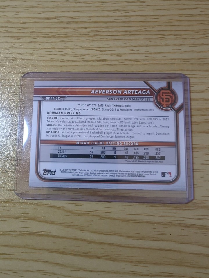 Averson Arteaga 2022 Bowman 1st Edition Blue Refractor /150 No. BPPF-82 ...