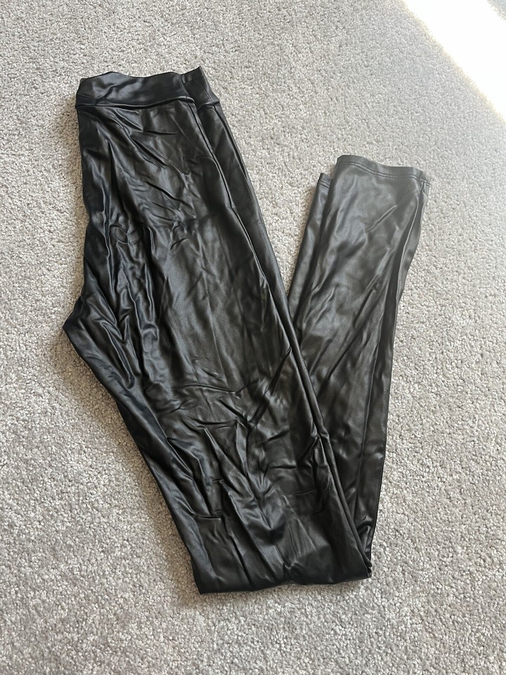 Black Faux Leather Leggings Elastic Comfortable Costume Biker Rocker ...