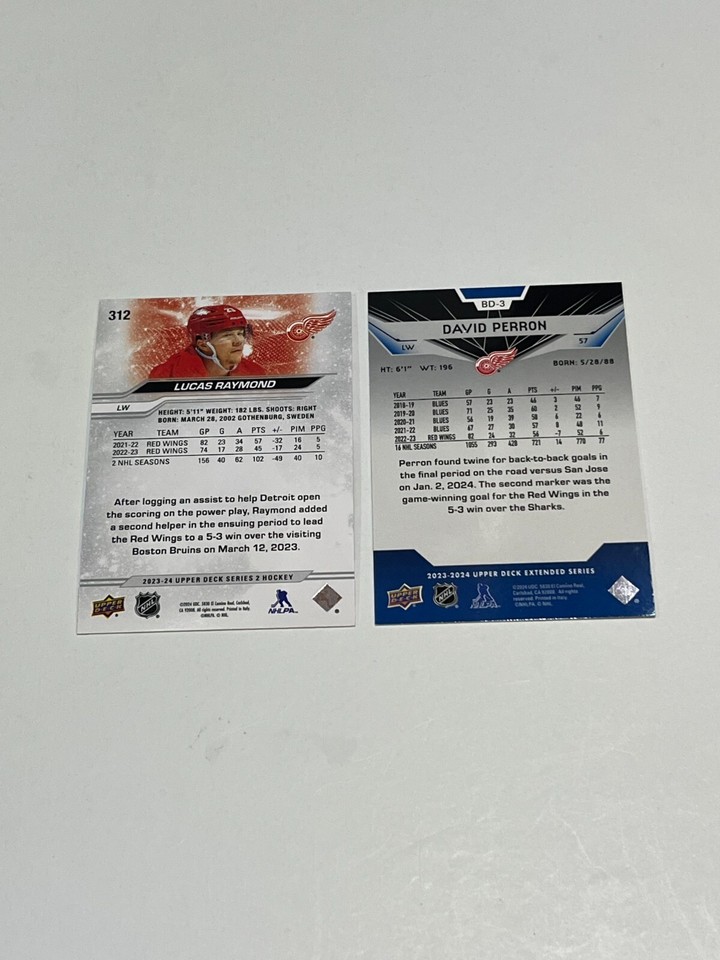 2023-24 UPPER DECK OUTBURST SILVER RAYMOND, RETRO PERRON - DETROIT RED ...