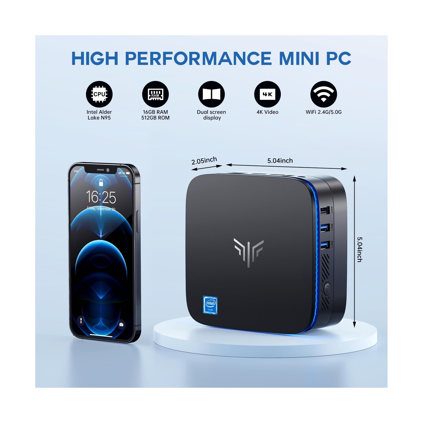 KAMRUI AK1 Plus Mini Desktop Computer Windows 11, 12th N95(up to 3.4GHz ...