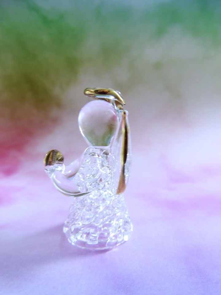 Angels Blessing Box Miniature Hand Blown Spun Glass Angel 22KT Gold ...