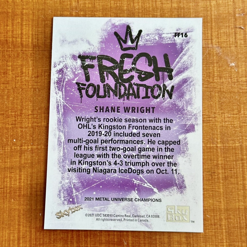 2021 Skybox Metal Universe Champions Shane Wright Fresh Foundation RC # ...