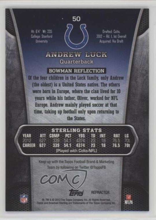 2013 Bowman Sterling Black Refractor /75 Andrew Luck #50 2r5 | eBay UK