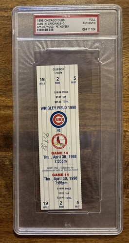 April 30, 1998 Chicago Cubs Cardinals PSA Ticket - Kerry Wood Win 9 ...
