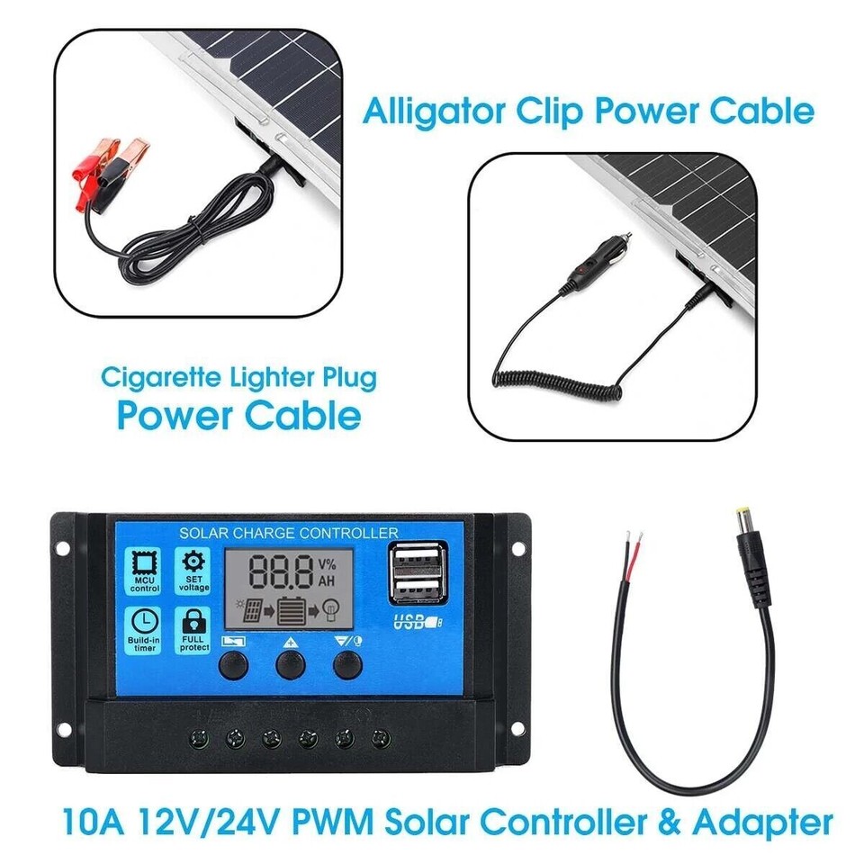 100W Watt Solar Panel Trickle Charger waterproof 12V/24V Battery ...
