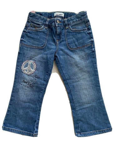 OLD NAVY Rock and Roll Peace Sign Jeans Girl's Sz 10 Embroidery Girls ...