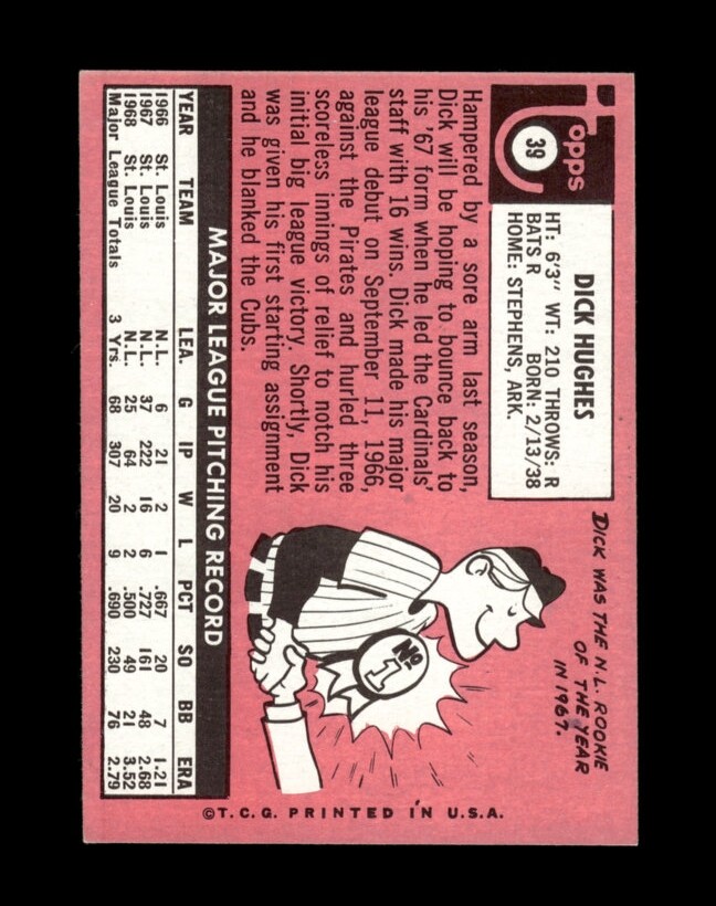 1969 Topps Set-Break # 39 Dick Hughes EX-EXMINT *GMCARDS* | eBay