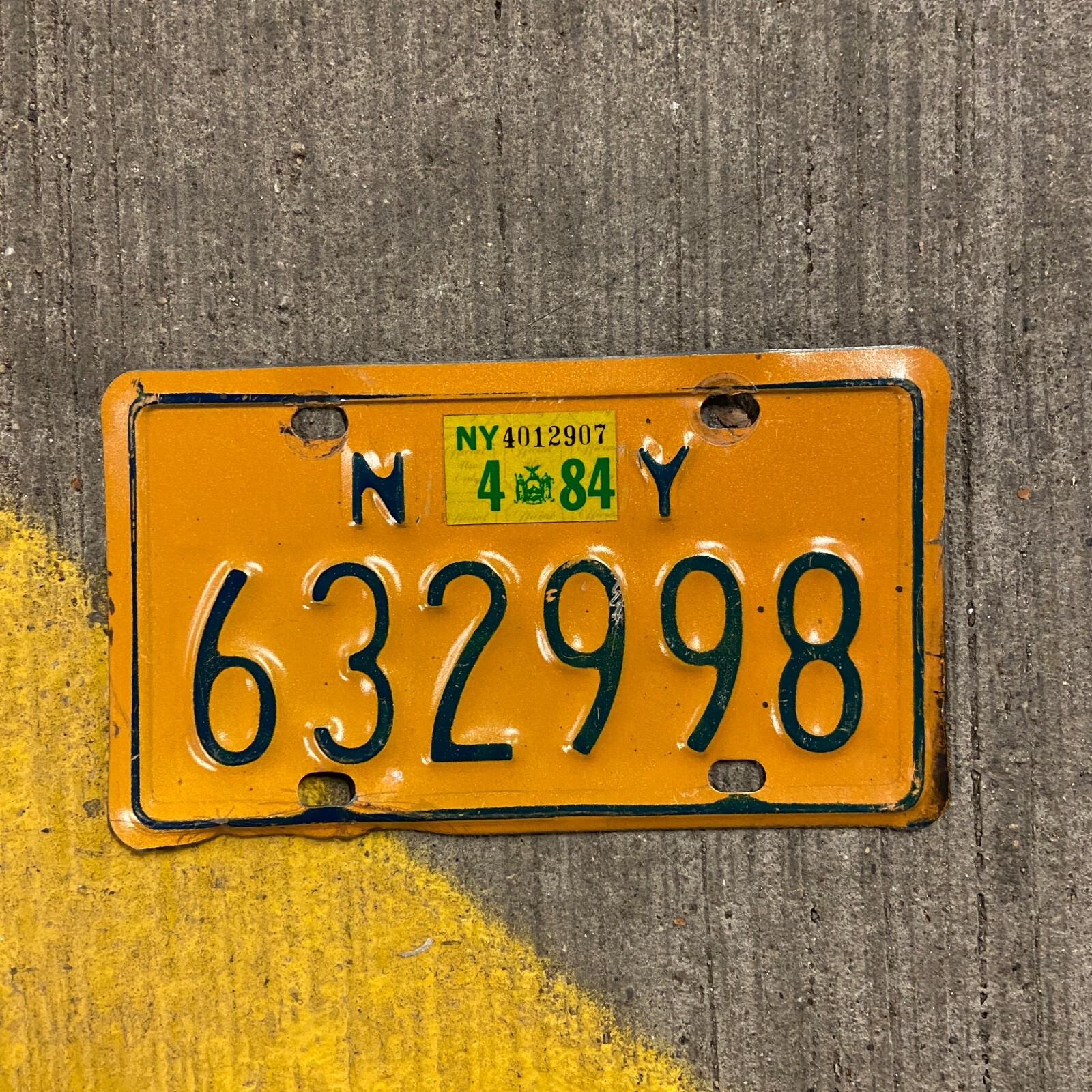 1973 New York Motorcycle License Plate 632998 YOM DMV Clear Harley ...