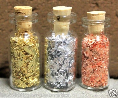 3ct GOLD SILVER & COPPER Leaf Flake Mini Vials Small Bottles DONATIONS ...