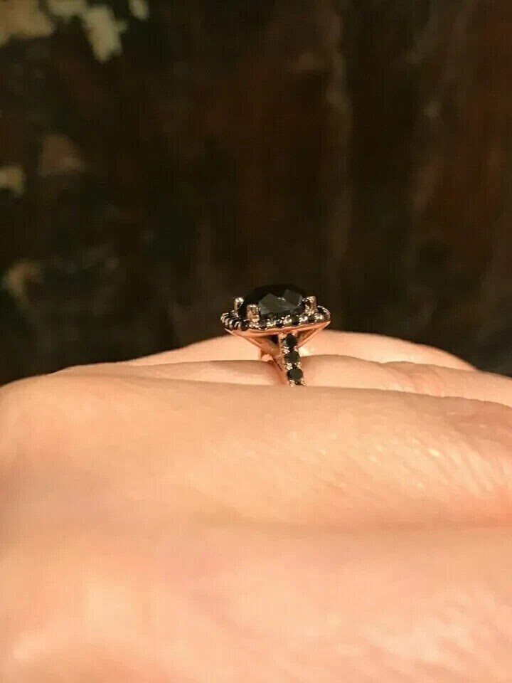 Lovely 4 ct Certified Black Lab Created Diamond Ring in Rose Gold ...