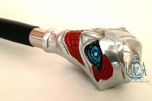 JOKER HEAD DESIGN BRASS PLATED HANDLE Crafted WOODEN WALKING STICK/CANE ...