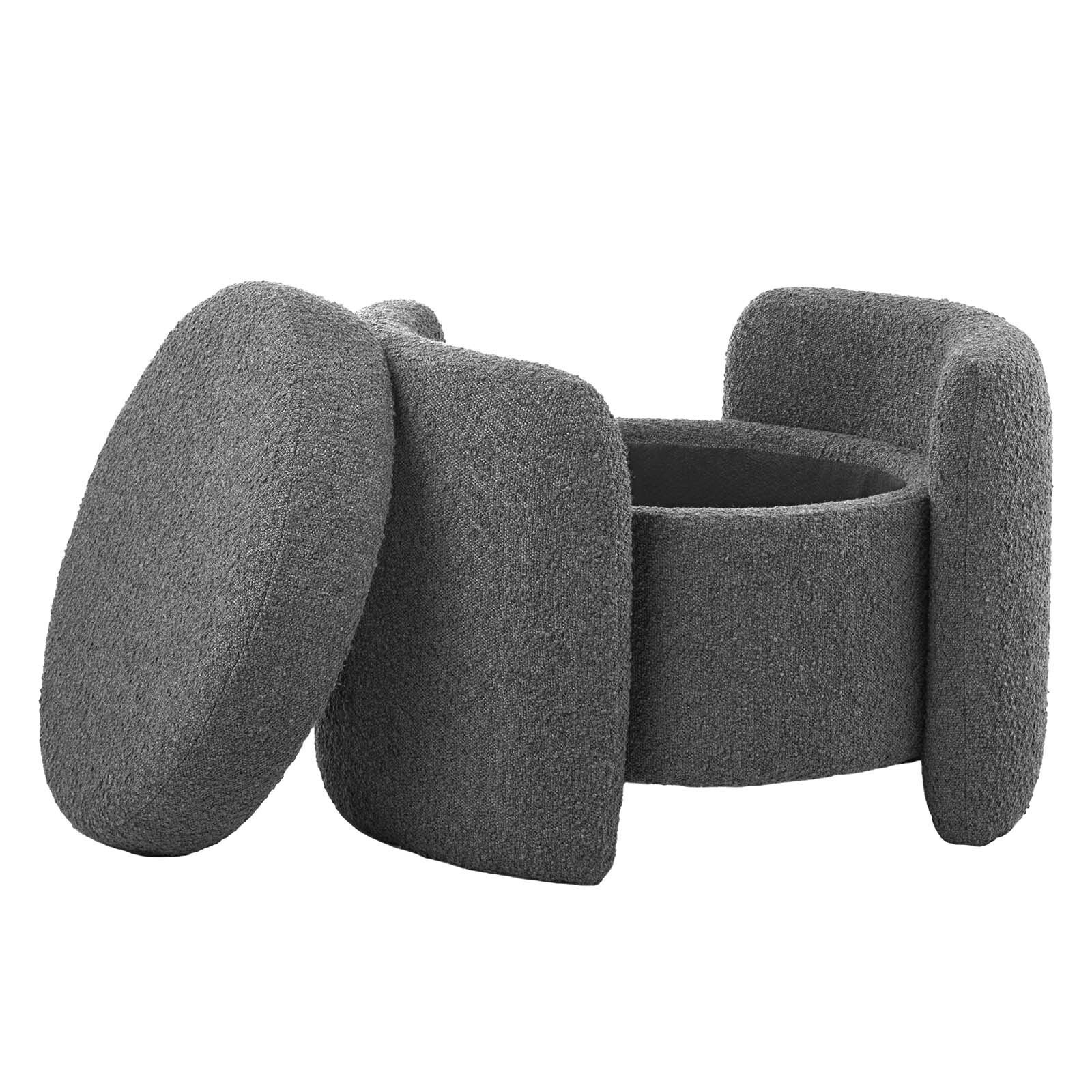 Modway Nebula Boucle Upholstered Storage Ottoman in Charcoal | eBay