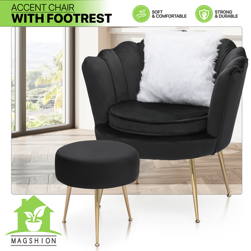 Modern Scalloped Back Accent Velvet Upholstered Tufted Vanity Chair ...