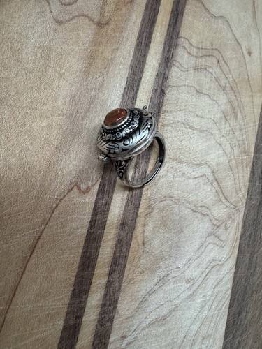 Large Genuine Amber Poison Box Sterling Silver Ring | eBay
