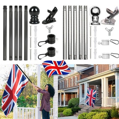 6FT Wall Mounted Mount Telescopic Flag Pole Top Ball Stainless Steel ...