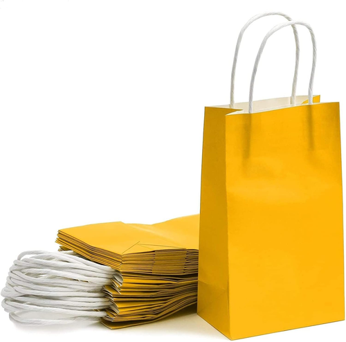 Yellow Paper Party Favor Bags - Pack of 25, 5 X 3 X 9 In, with Handles ...