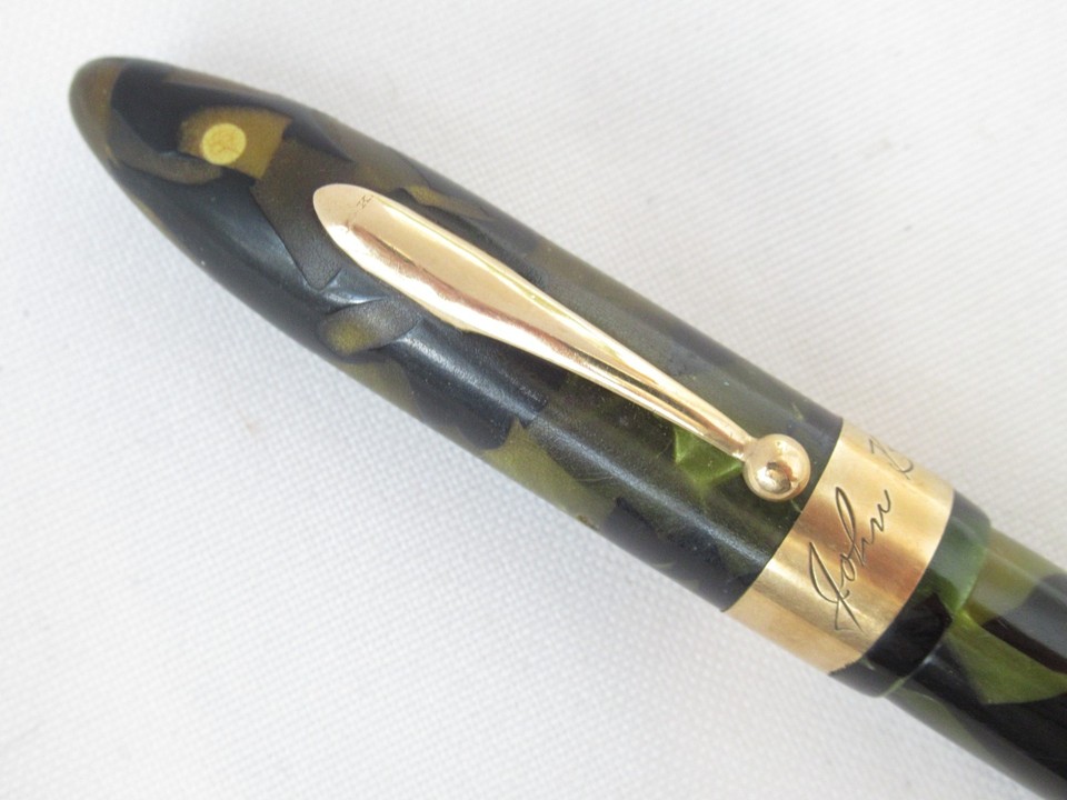 Vintage Sheaffer Autograph Green Pearl 14k Gold Clip Band Fountain Pen ...