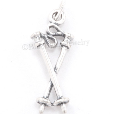 SKIING Charm SKI POLES charm Pendant Sterling Silver 925 .925 3D winter ...