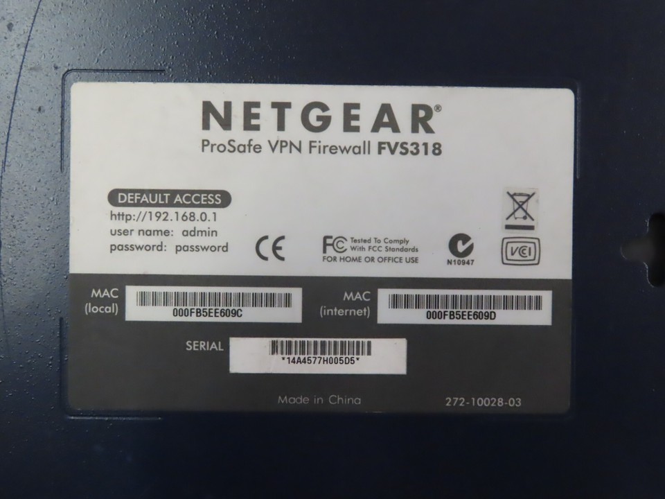 Netgear ProSafe FVS318 Cable/DSL VPN Firewall *NO POWER CORD | eBay