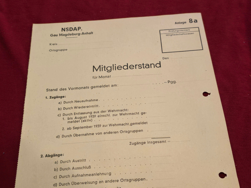 THIRD REICH LABOR PARTY MEMBERSHIP DOCUMENT Gau Magdeburg WW2 WWII ...
