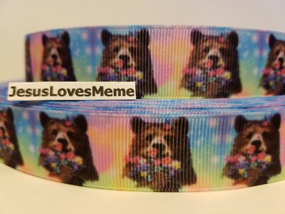 Grosgrain Ribbon Brown Bear Cub Grizzly Wildlife Smell the Roses ...