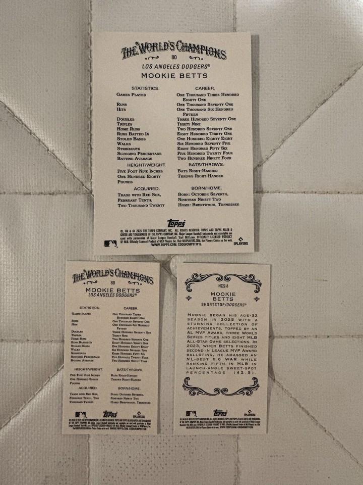 2025 Topps Allen & Ginter #N222-8 Mookie Betts 1889 N22 Mini Short ...