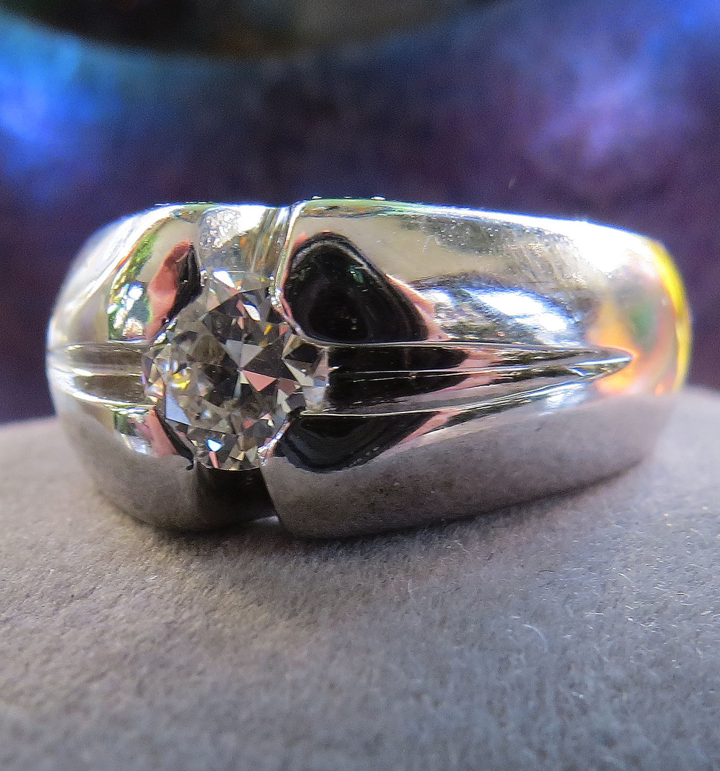 RARE - 14k white gold gents .52ct flawless G-I color diamond ring mens ...