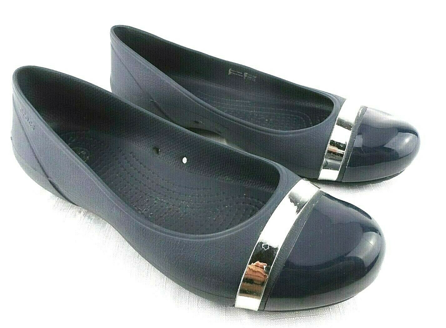 CROCS Patent Cap Toe Slip-On Flats Ballet Shoes Navy … - Gem