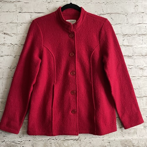 Norm Thompson Red Boiled 100% Wool Button Up Top Jacket Pockets Size ...