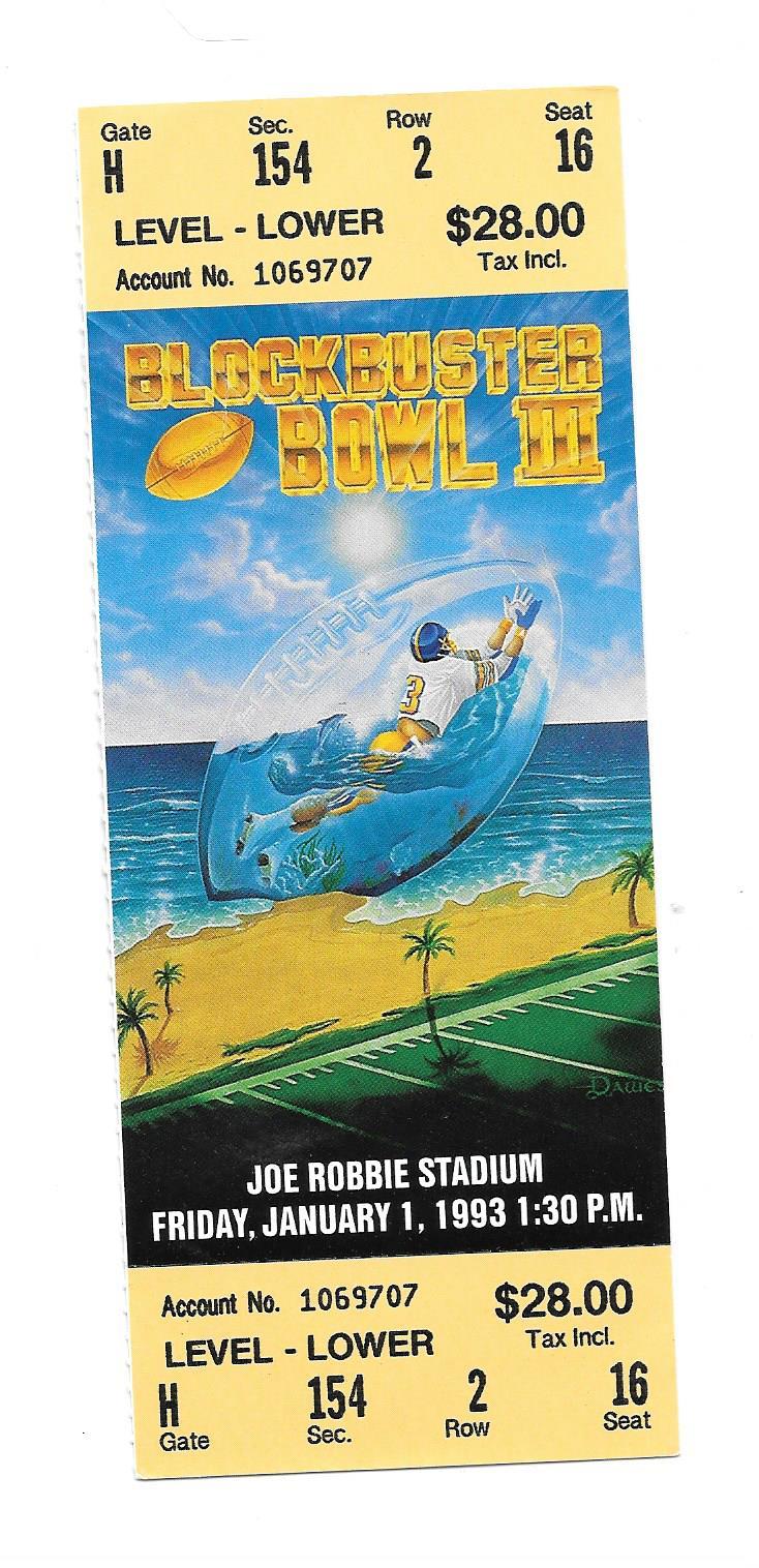 1993 BlockBuster Bowl Full Ticket Jan 1, 1993 1/1/1993 Stanford vs Penn ...